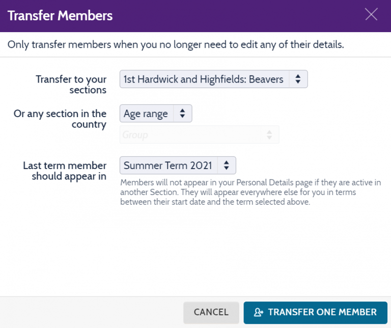 Transfer a young person to another section/group – 1st Hardwick and ...